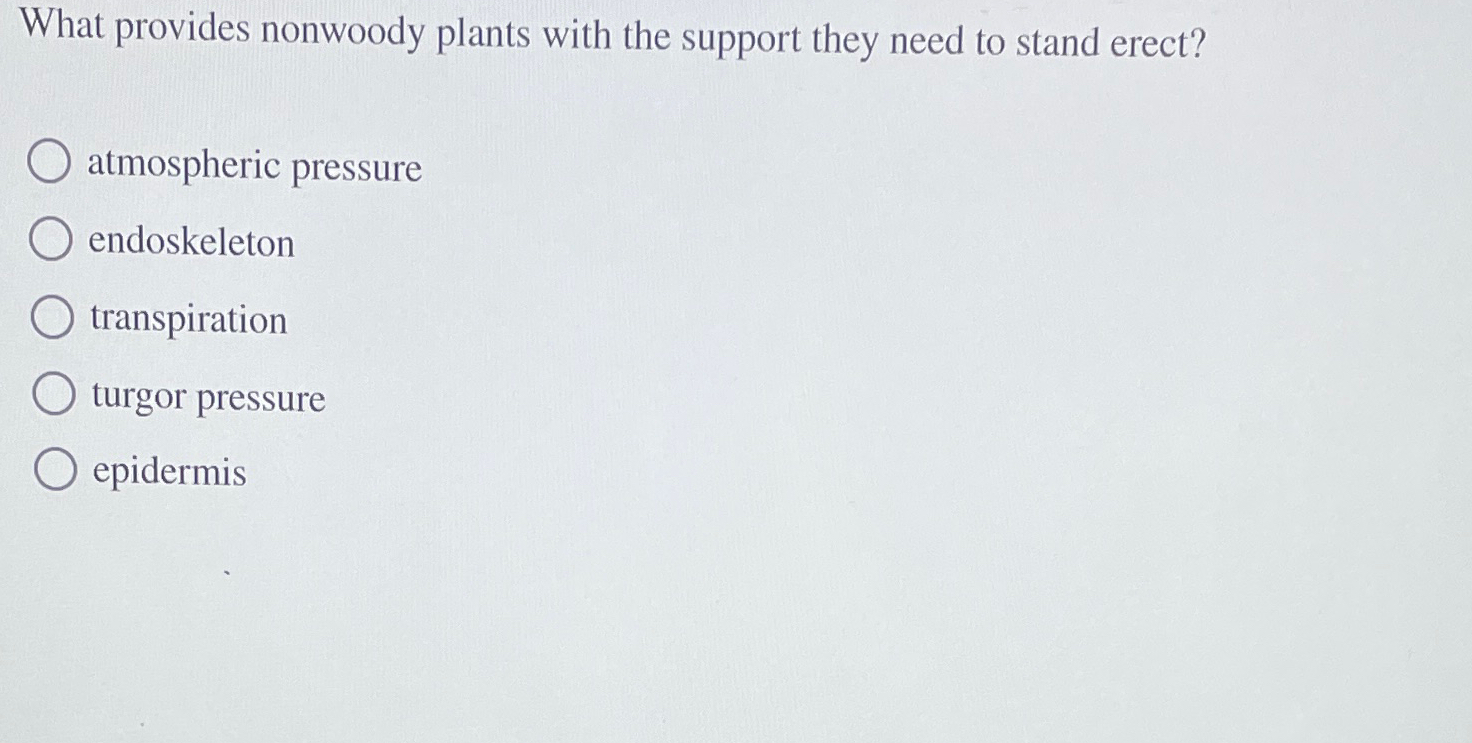 Solved What provides nonwoody plants with the support they | Chegg.com