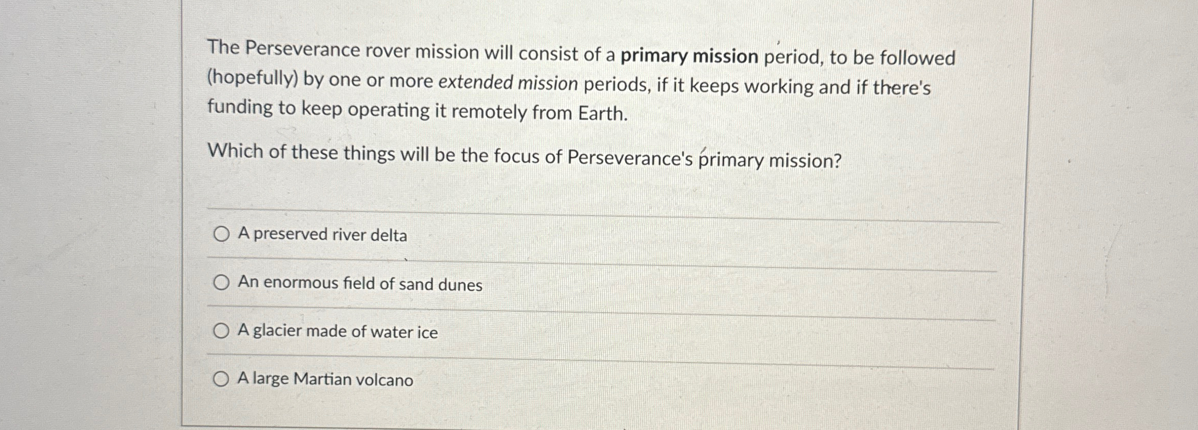 Solved The Perseverance rover mission will consist of a | Chegg.com