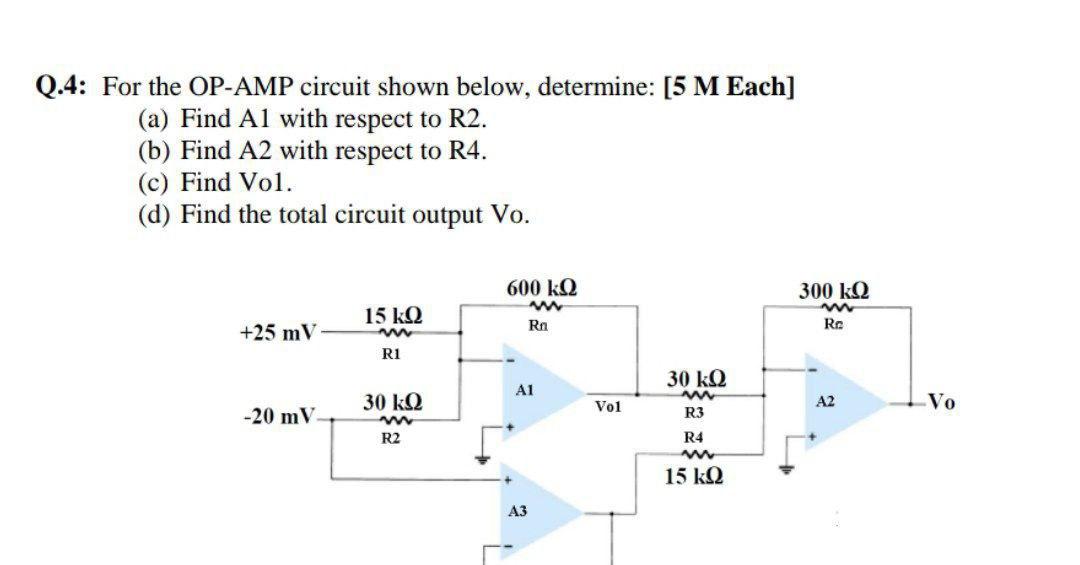 Solved Q.4: For the OP-AMP circuit shown below, determine: | Chegg.com