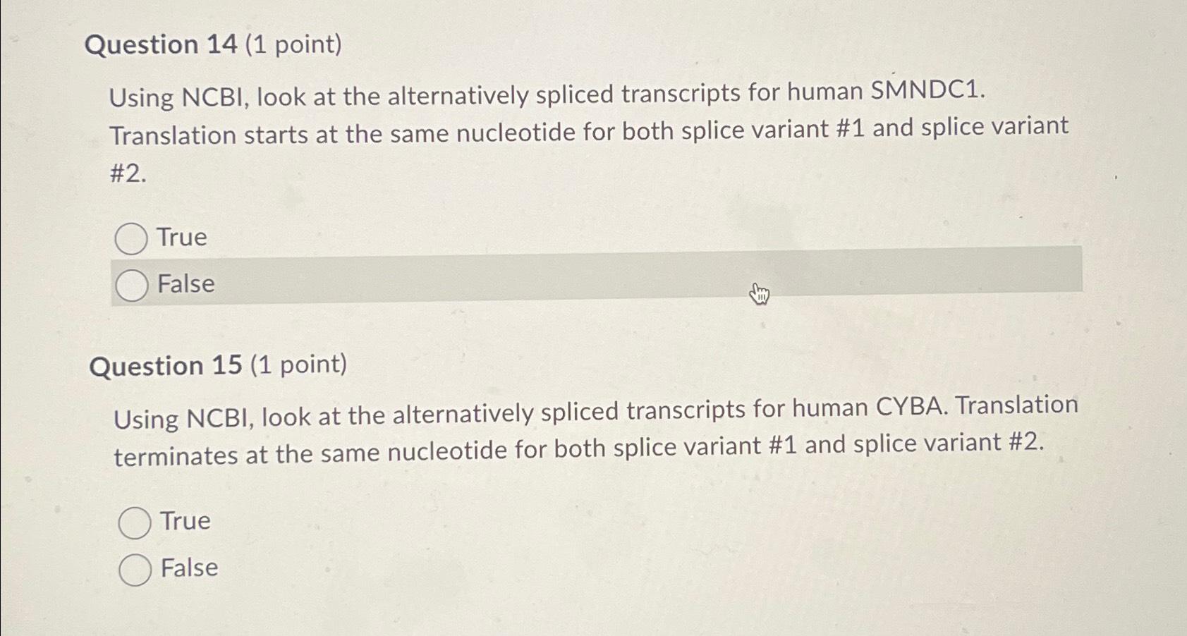 Solved Question 14 (1 ﻿point)Using NCBI, look at the | Chegg.com
