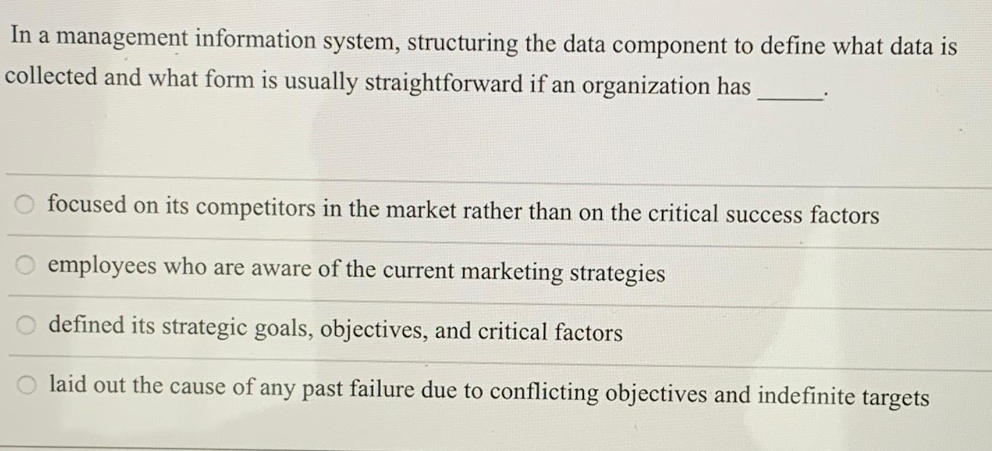 Solved In a management information system, structuring the | Chegg.com