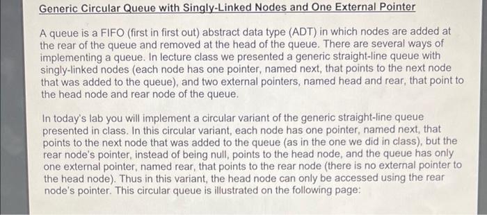 Solved Generic Circular Queue with Singly-Linked Nodes and | Chegg.com