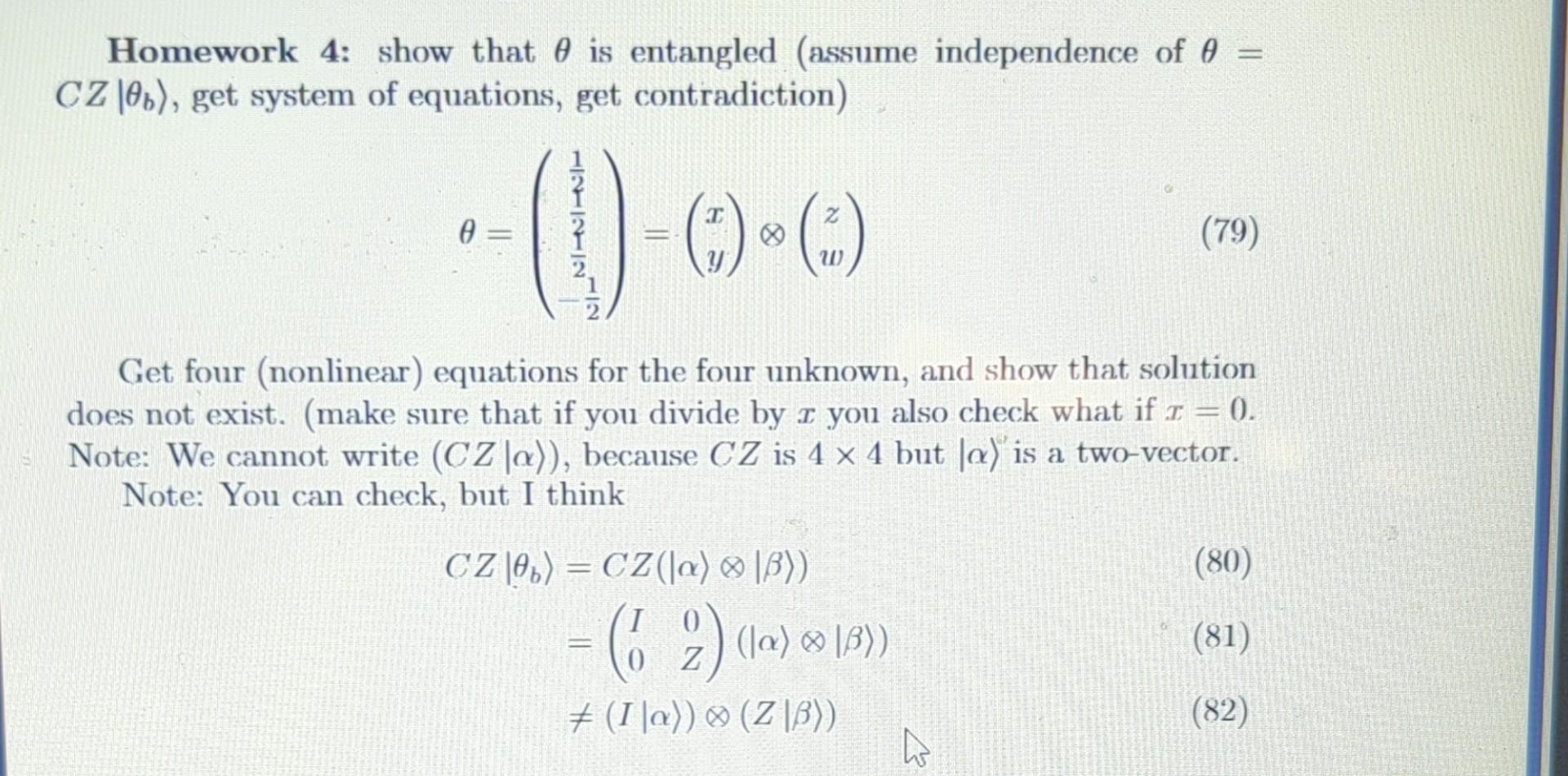 Solved Homework 4: show that θ is entangled (assume | Chegg.com