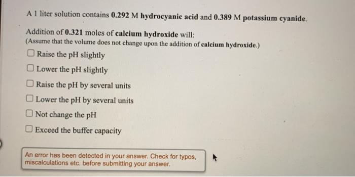Solved A 1 liter solution contains 0.292 M hydrocyanic acid | Chegg.com