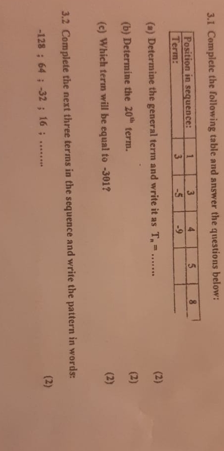 Solved 3.1 ﻿Complete the following table and answer the | Chegg.com