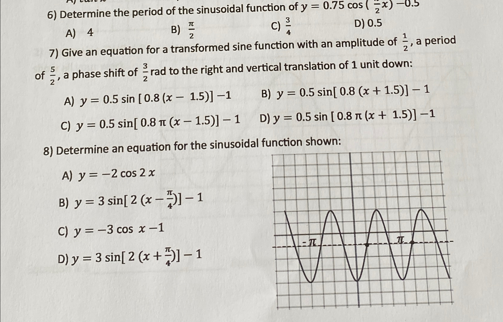 Solved Determine the period of the sinusoidal function of | Chegg.com