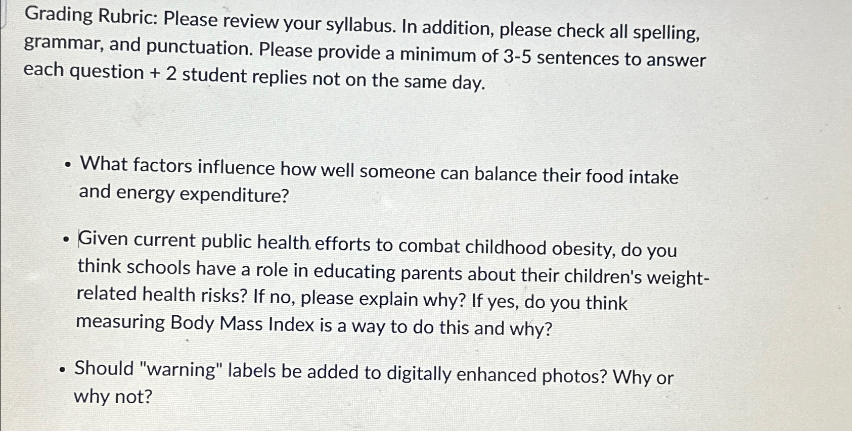 Solved Grading Rubric: Please review your syllabus. In | Chegg.com