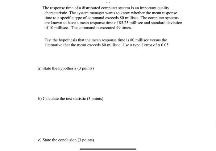 Solved The response time of a distributed computer system is | Chegg.com