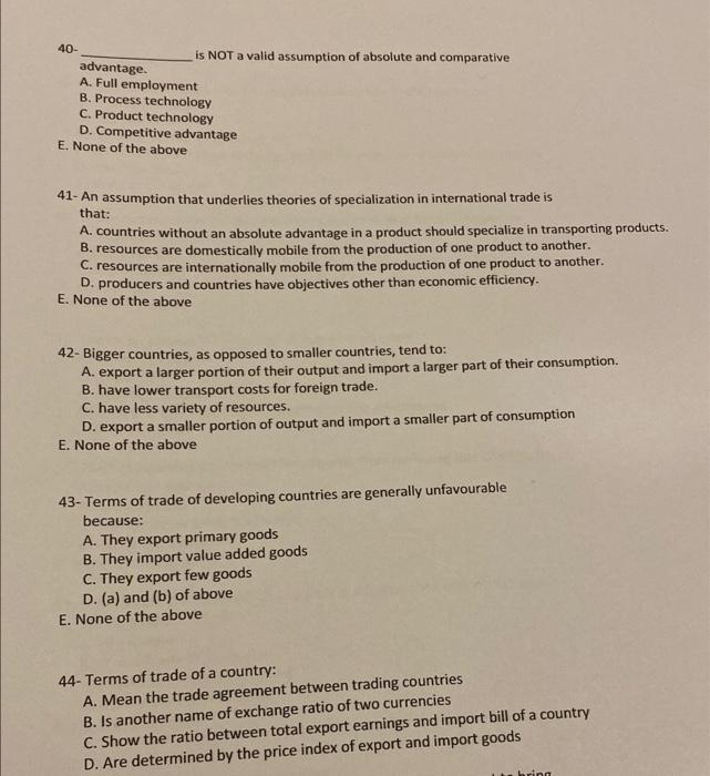 Solved 40is NOT a valid assumption of absolute and | Chegg.com