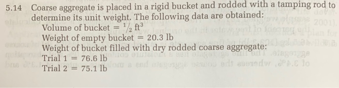Solved 5.14 Coarse aggregate is placed in a rigid bucket and | Chegg.com