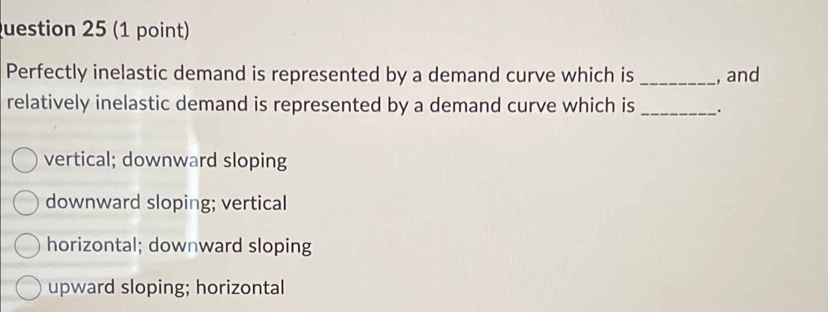 Solved uestion 25 (1 ﻿point)Perfectly inelastic demand is | Chegg.com