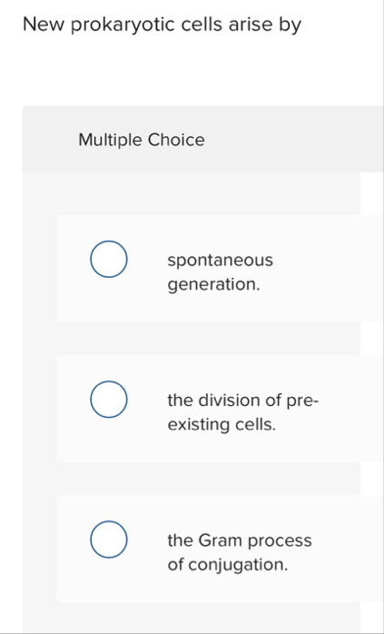 Solved New prokaryotic cells arise byMultiple | Chegg.com