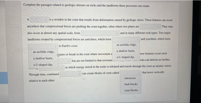 Solved Complete the passages related to geologic stresses on | Chegg.com