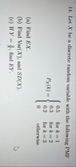 Solved Let x ﻿be a discrete random variable with the | Chegg.com