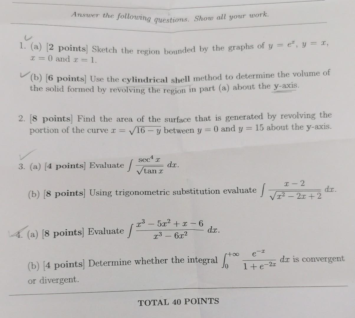 Solved 1. (a) [2 points] Sketch the region bounded by the | Chegg.com