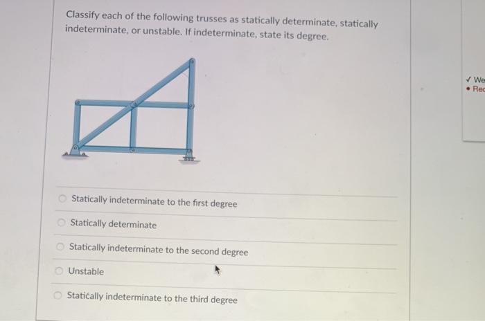 Solved Classify each of the following trusses as statically | Chegg.com