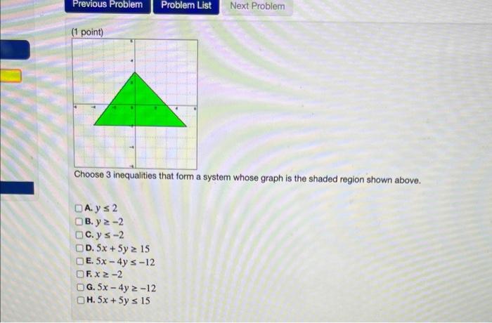 Solved Cnoose 3 inequalities that form a system whose graph | Chegg.com