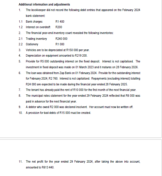 Solved Additional information and adjustmentsThe bookkeeper | Chegg.com