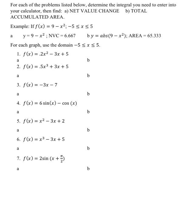 Solved For each of the problems listed below, determine the | Chegg.com