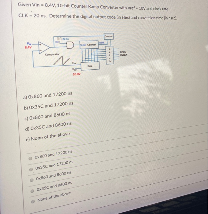 Solved Given Vin = 8.4V, 10-bit Counter Ramp Converter with | Chegg.com