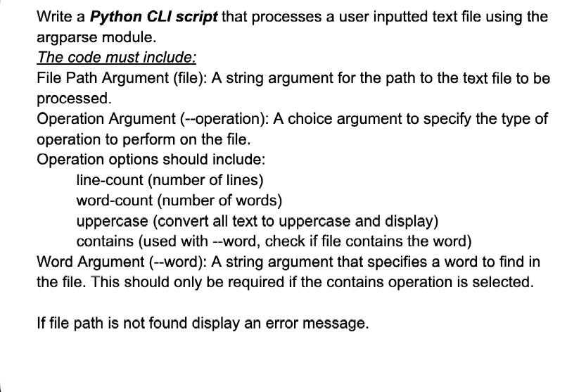 Solved Write a Python CLI script that processes a user | Chegg.com