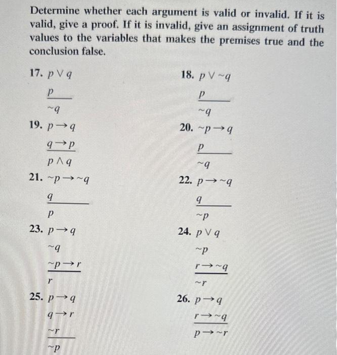 Solved Determine whether each argument is valid or invalid. | Chegg.com