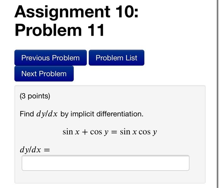 Solved Assignment 10: Problem 10 Problem List Previous | Chegg.com