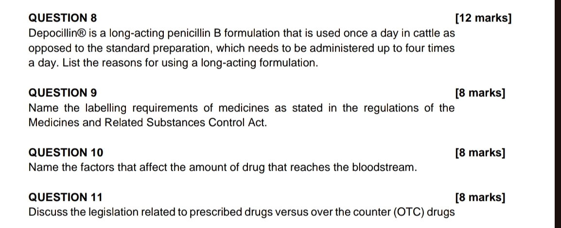 Solved QUESTION 8[12 ﻿marks]Depocillin® ﻿is a long-acting | Chegg.com
