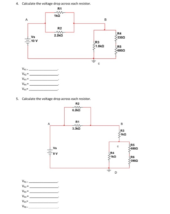 Solved 4. Calculate the voltage drop across each resistor. | Chegg.com