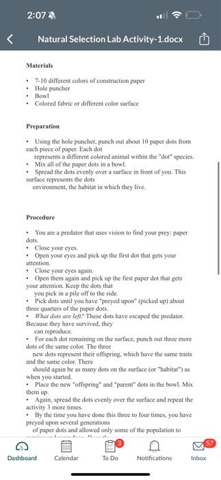 Solved Natural Selection Lab Activity-1.docx NAT 111 - | Chegg.com