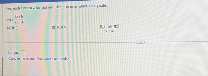 Solved Find each function value and limit. Use -∞o or ∞ | Chegg.com