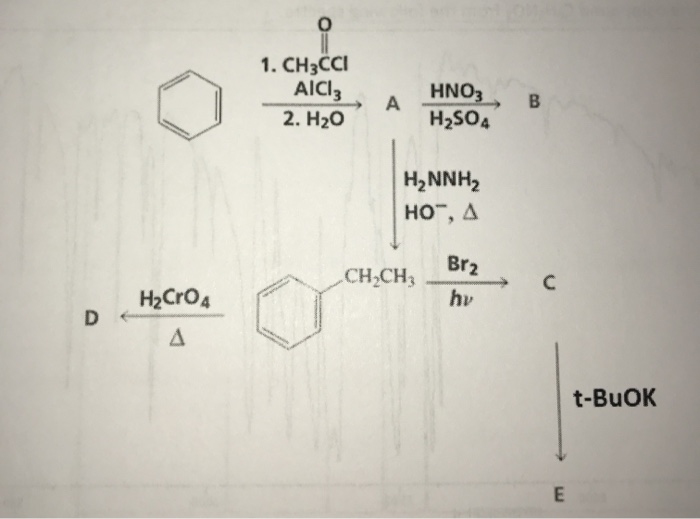 Solved O 1. CH3CCI AICI: 2. H20 HNO3 B H2SO4 H2NNH2 HO”, A | Chegg.com