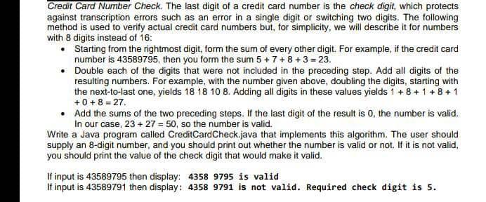 Solved Credit Card Number Check. The last digit of a credit | Chegg.com