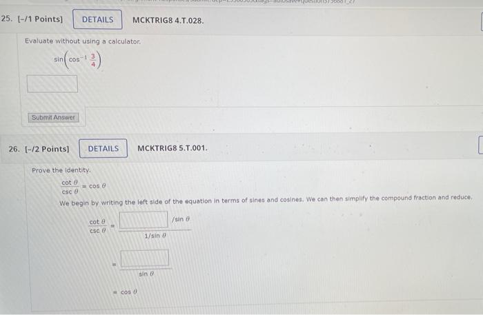 Solved Evaluate without using a calculator. sin(cos−143) | Chegg.com