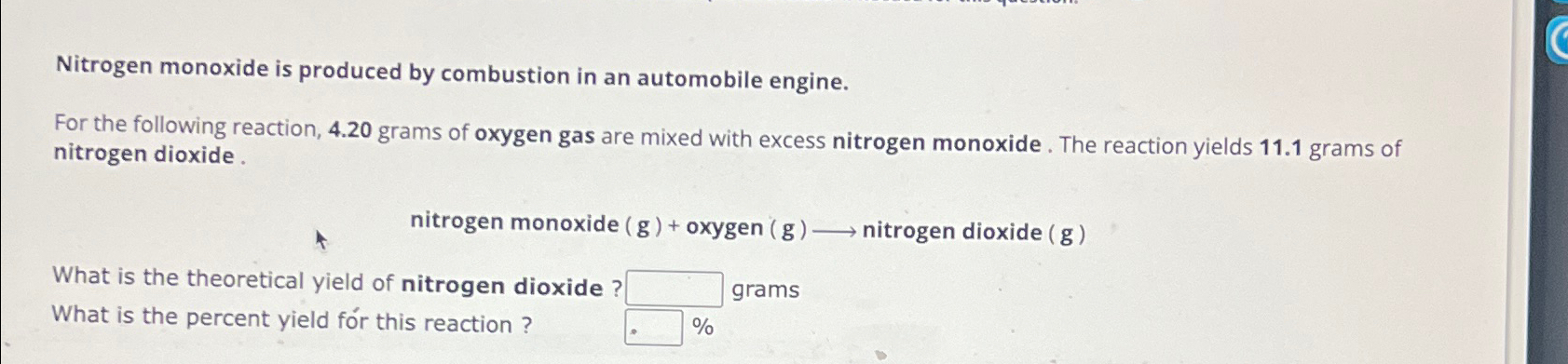 Solved Nitrogen monoxide is produced by combustion in an | Chegg.com