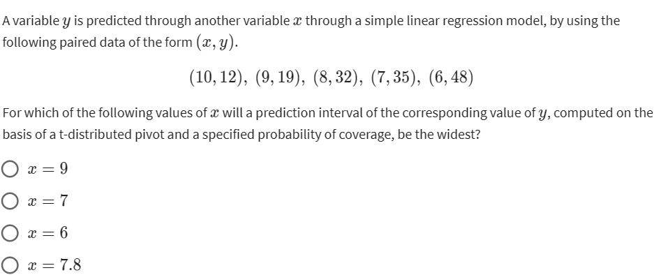 Solved A variable y ﻿is predicted through another variable x | Chegg.com
