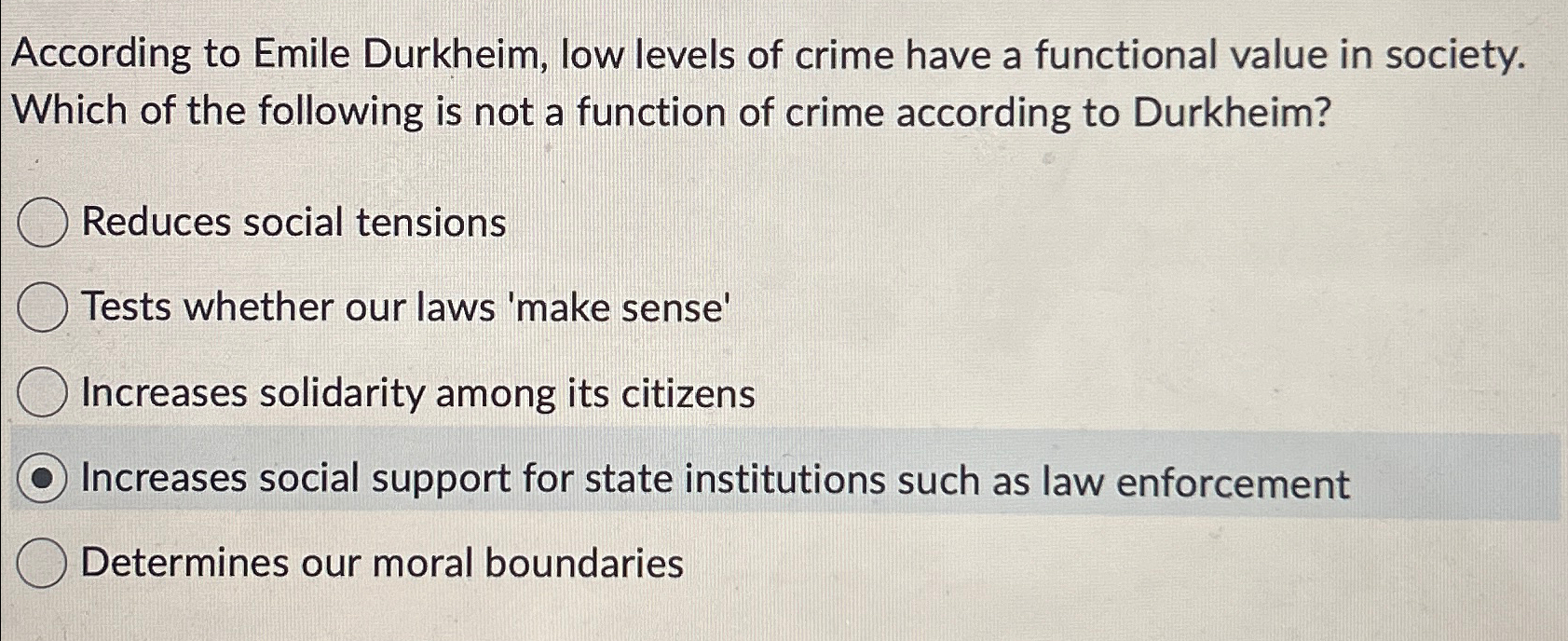 Solved According to Emile Durkheim, low levels of crime have | Chegg.com