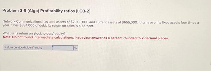 Solved Problem 3-9 (Algo) Profitability ratios [LO3-2] | Chegg.com