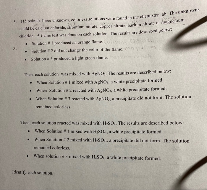 Solved were found in the chemistry lab. The unknowns could | Chegg.com