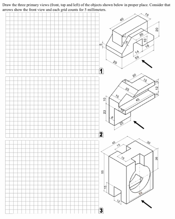 Solved Draw the three primary views (front, top and left) of | Chegg.com
