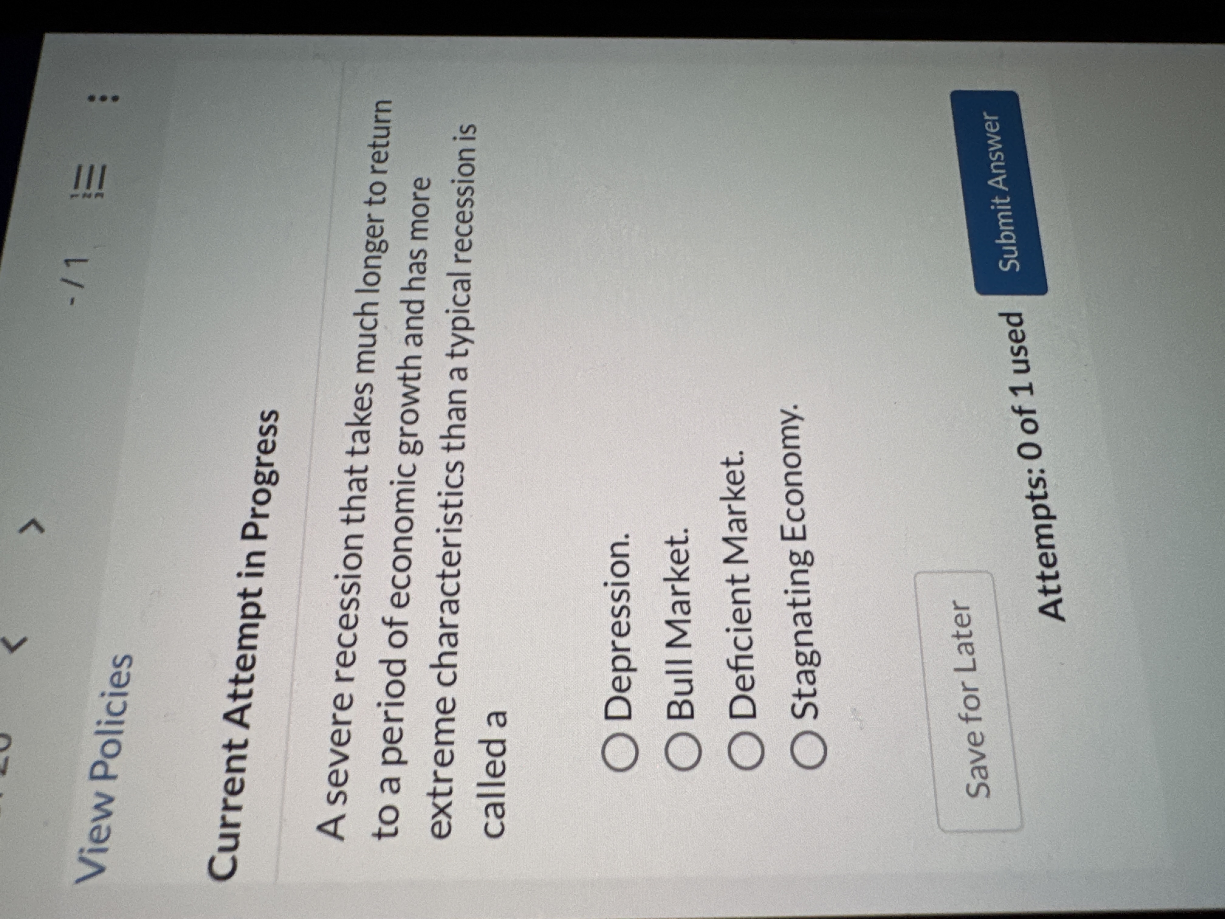 Solved Current Attempt in ProgressA severe recession that | Chegg.com
