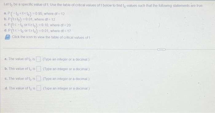Solved Let t0 be a specific value of t Use the table of | Chegg.com