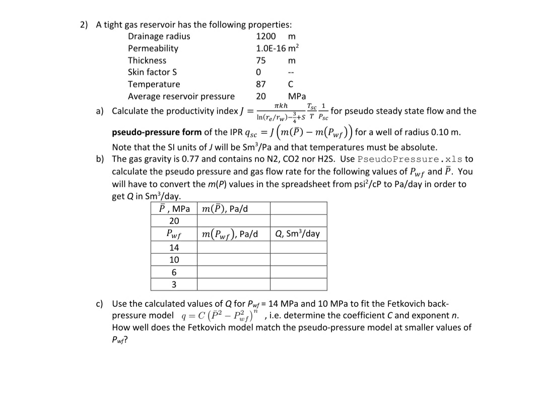Solved A tight gas reservoir has the following | Chegg.com
