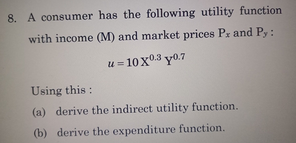 Solved A consumer has the following utility function with | Chegg.com