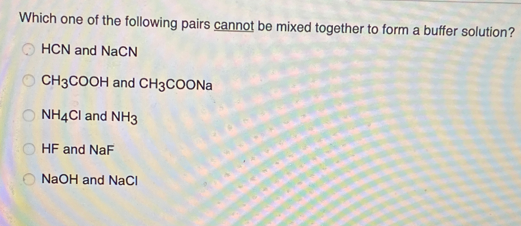 Solved Which one of the following pairs cannot be mixed | Chegg.com