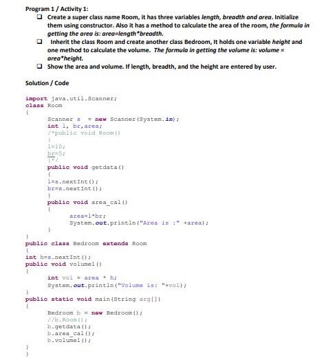 Solved Program 1/ Activity 1: [ Create a super class name | Chegg.com