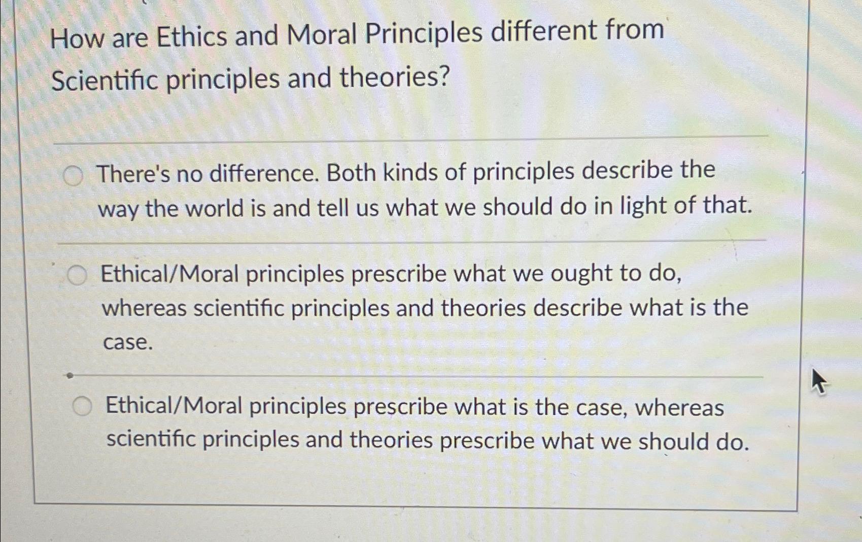Solved How are Ethics and Moral Principles different from | Chegg.com