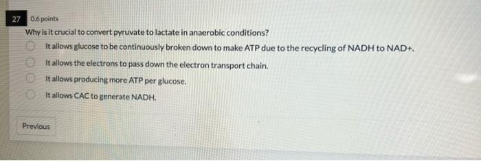 Solved Why is it crucial to convert pyruvate to lactate in | Chegg.com