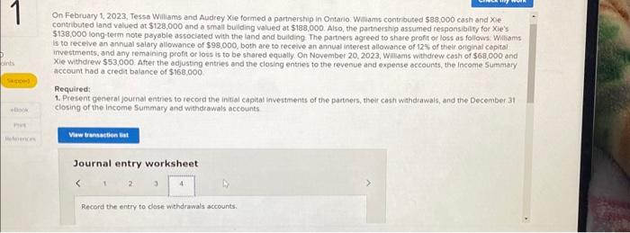 Solved On February 1,2023. Tessa Wiliams and Audrey Xie | Chegg.com