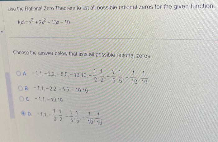 Solved Use the Rational Zero Theorem to list all possible | Chegg.com